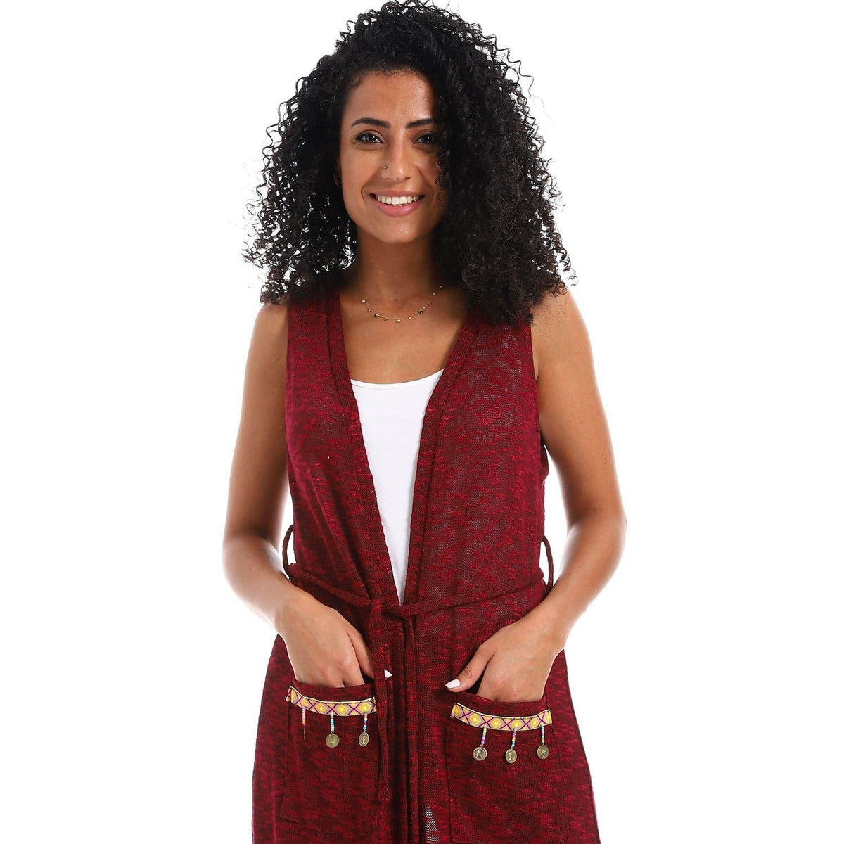 Open neckline cardigan and sleeveless Burgundy – CAESAR