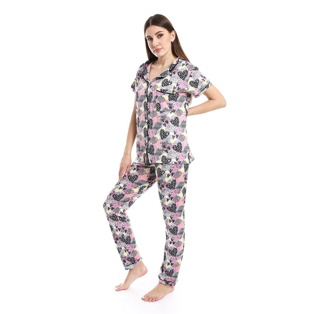 Women's Pajama Set with Collared Shirt and Button Design – CAESAR