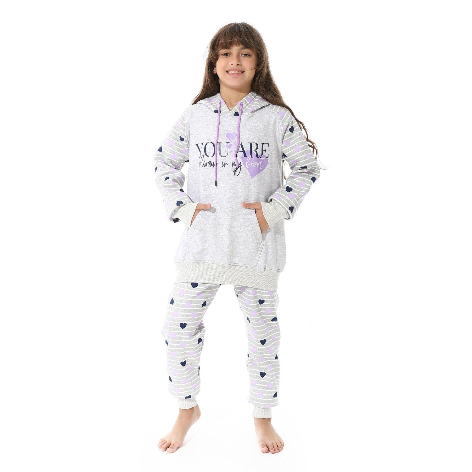 Girls Training Suit with Hooded Neck