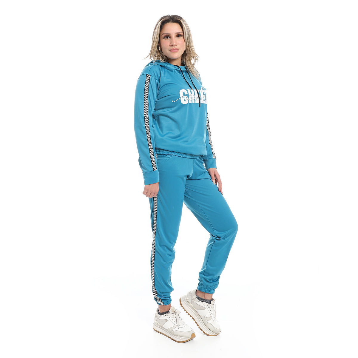 Women sport training suit with printed photos turquoise – CAESAR